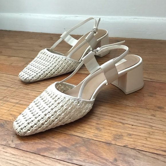 Topshop | Shoes | Woven Topshop Slingback White Block Heels | Poshmark